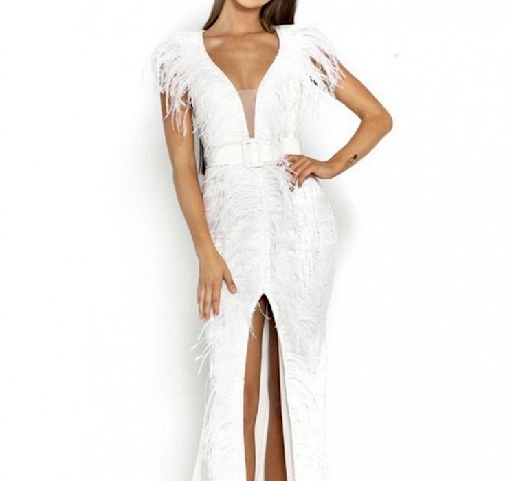 Designer white feather dress